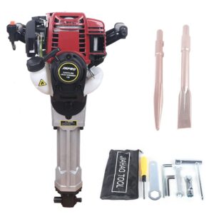 commercial 4 stroke demolition jackhammer multifunctional gasoline hammer demolition jack hammer engine gas powered concrete breaker 2x chisel (red)