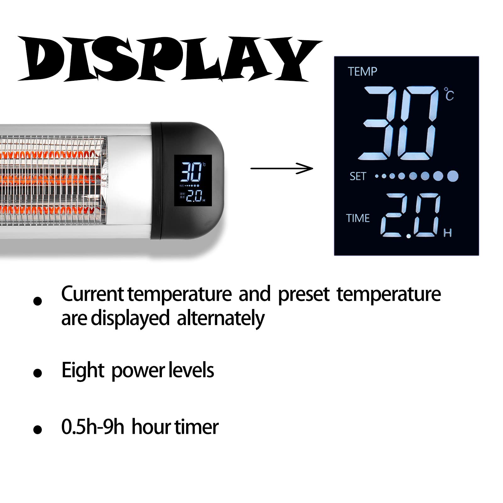 SWYDDY Electric Patio Heater,Wall-Mounted/Ceiling/Standing Heater for garage porch yard, Space Infrared Heater with Tip-Over Protection,2000W-FastHeating,Remote Control