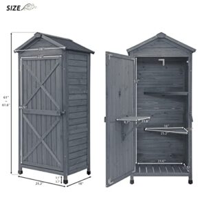 SIYAHOME Wooden Tool Storage Cabinet with Shelves,Outdoor Wooden Storage Sheds Fir Wood Lockers with Workstation,Lockable House, Garden, Patio, Backyard Organizer - Outdoor Hardware Enclosure,Gray