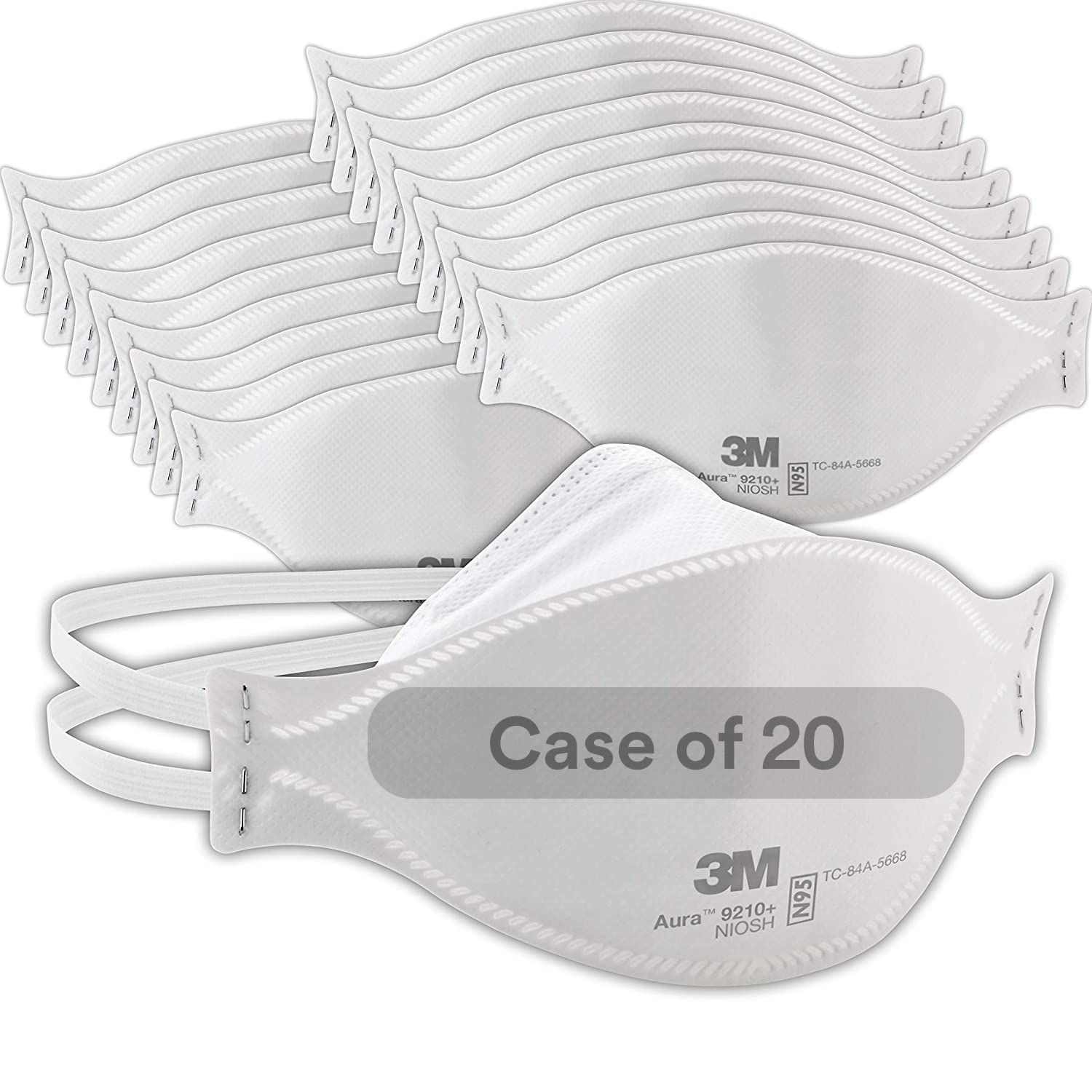 3M Aura Particulate Respirator 9210+, N95, Pack of 20 Disposable Respirators, Convenient Individually Wrapped, Stapled Flat Fold Design, Low Profile Design Reduces Eyewear Fogging