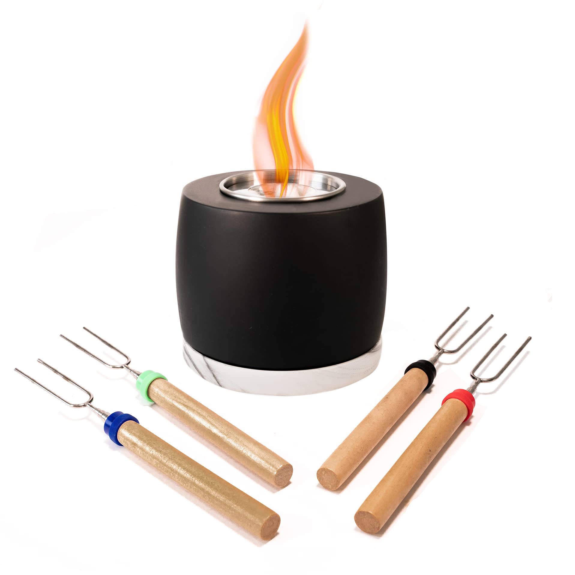 ROZATO Tabletop Fire Pit with Roasting Sticks, Portable Indoor/Outdoor Mini Small Concrete Fireplace, Table Top Smores Maker Kit, Modern Home/Apartment Decor for Living and Dining Room Patio Balcony