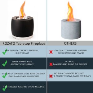 ROZATO Tabletop Fire Pit with Roasting Sticks, Portable Indoor/Outdoor Mini Small Concrete Fireplace, Table Top Smores Maker Kit, Modern Home/Apartment Decor for Living and Dining Room Patio Balcony