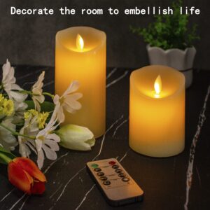 LEDHOLYT Rechargeable Flameless Candle, Flickering LED Pillar Real Wax Candle, Electronic Candle with Remote Control and Timer, USB Rechargeable Candle, Set of 3