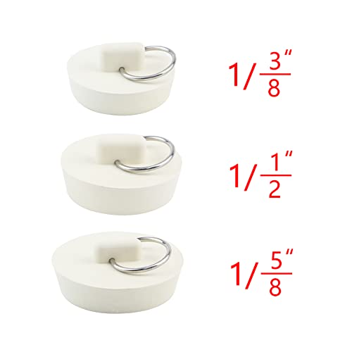 T Tulead 3PCS White Bath Plugs Rubber Drain Plugs Kitchen Drain Stopper Launry Sink Stopper Plug 1-3/8", 1-1/2", 1-5/8"