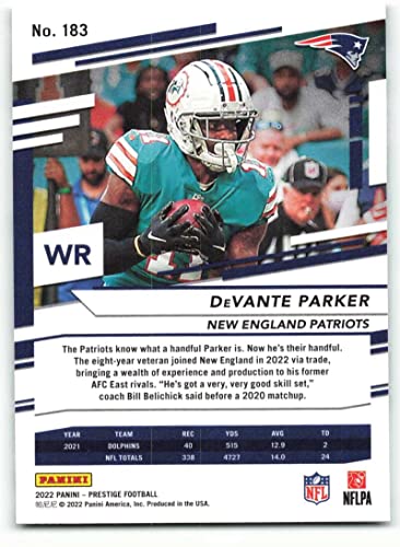 2022 Panini Prestige #183 DeVante Parker NM-MT New England Patriots Football