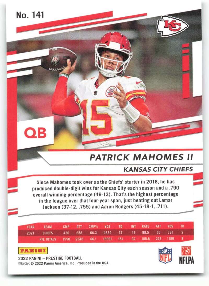 2022 Panini Prestige #141 Patrick Mahomes II NM-MT Kansas City Chiefs Football