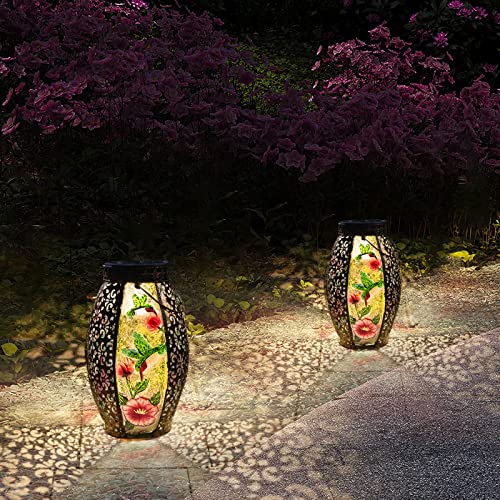 Outdoor Solar Lantern-Waterproof Hummingbird Hanging Metal Decorative Lights for Patio Table Garden Pathway Yard with Super Bright Warm White LED, Large Solar Panels, Auto On/Off