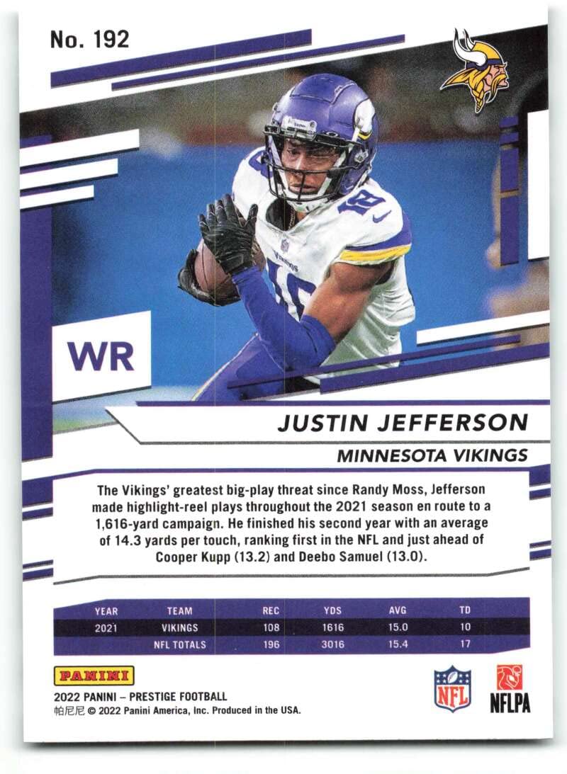 2022 Panini Prestige #192 Justin Jefferson NM-MT Minnesota Vikings Football