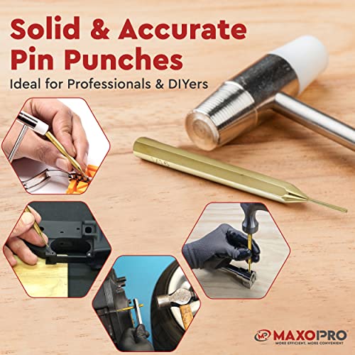 Premium Brass Punch Set – 8 Pcs Professional Brass Drive Pin Punch Set - Non-marring Brass Punch Set for Gunsmithing - Assorted Gun Punch Set for Watch Repair Jewelry and Craft – By Maxopro