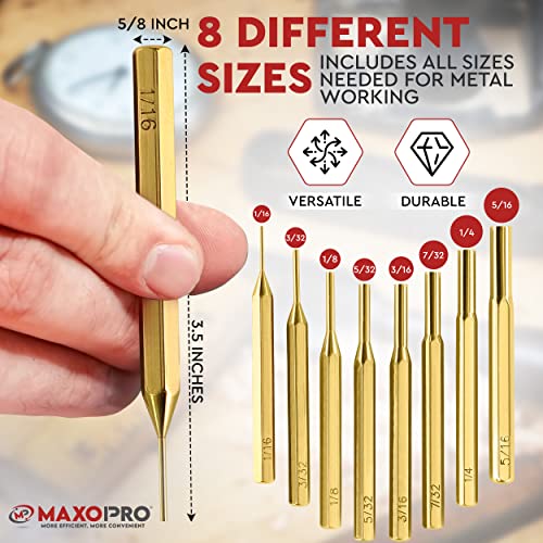 Premium Brass Punch Set – 8 Pcs Professional Brass Drive Pin Punch Set - Non-marring Brass Punch Set for Gunsmithing - Assorted Gun Punch Set for Watch Repair Jewelry and Craft – By Maxopro