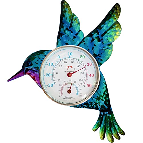 FESTYLES Outdoor Thermometer for Patio Room Humidity Thermometer 11Inch Indoor Large Numbers Waterproof Hummingbird Not Require Battery