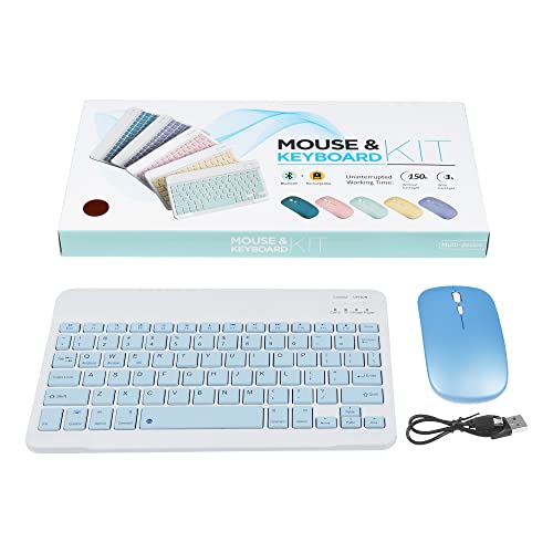 Super Space Wireless Bluetooth Keyboard and Mouse Combo, Ultra-Thin 2.4 GHz Wireless Keyboard and Mouse for iPad Pro/iPad Air/iPad 9.7 and Other iOS Android Windows Devices,Blue