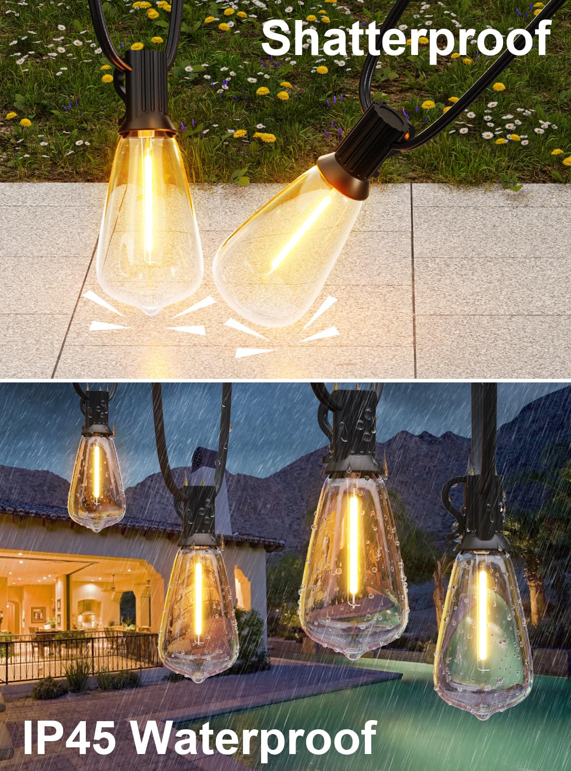 GPATIO 120FT Outdoor String Lights, Waterproof Patio Lights with 64 Hanging Lights ST38 Bulbs, 2700k Shatterproof for Backyard Gazebo Porch Garden Outside Decor