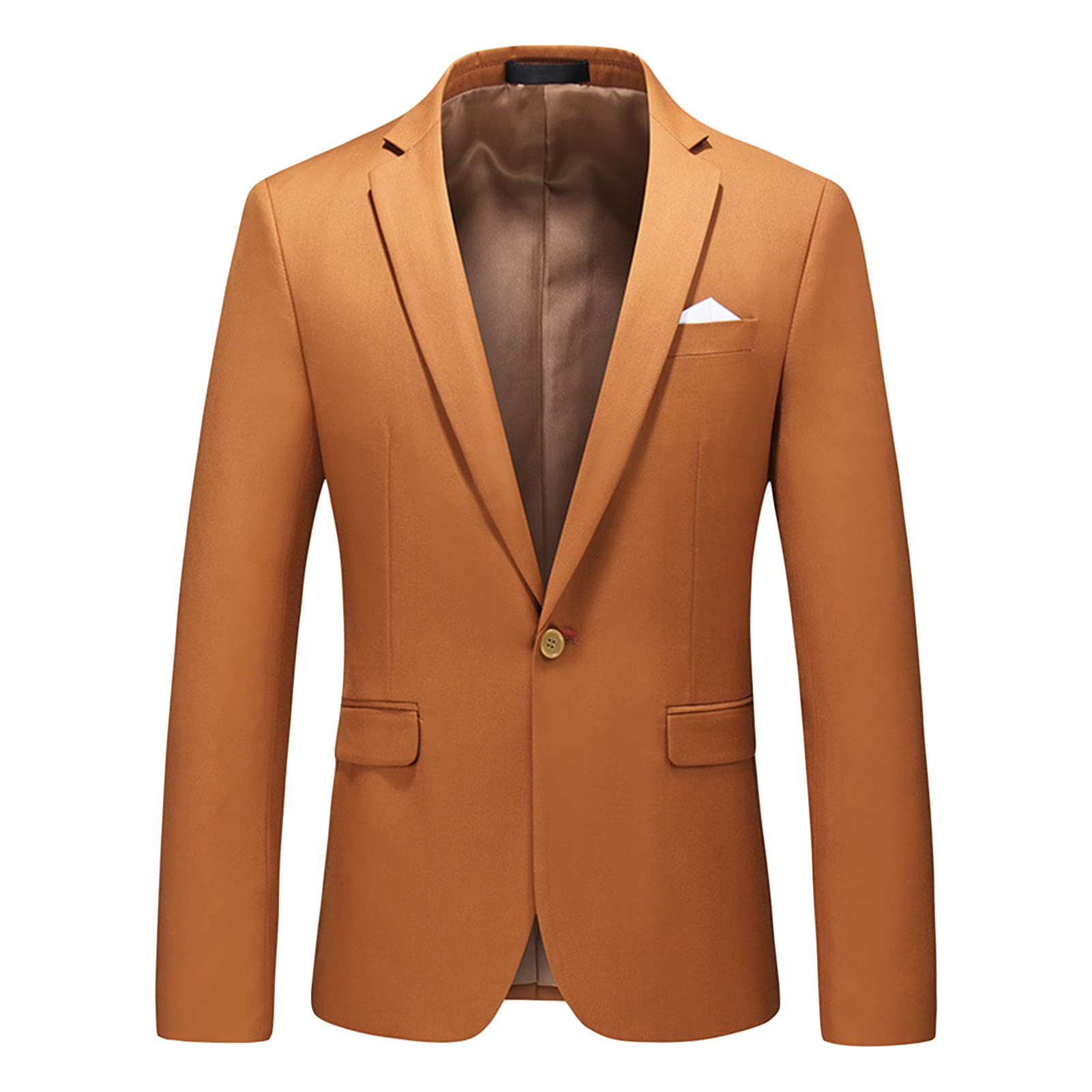 Men's Slim Fit Double Breasted Jacket Slim Fit Business Daily Prom Blazer Peak Lapel Groom Wedding Party Suit Coat (Caramel,X-Large)