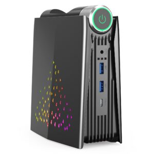 acemagician mini pc, amd ryzen 5 5600u, 16gb ddr4 ram, 512gb ssd, windows 11 pro, rgb light, wifi 5 bluetooth 4.2, 3 screens display, hdmi, dp, type c port