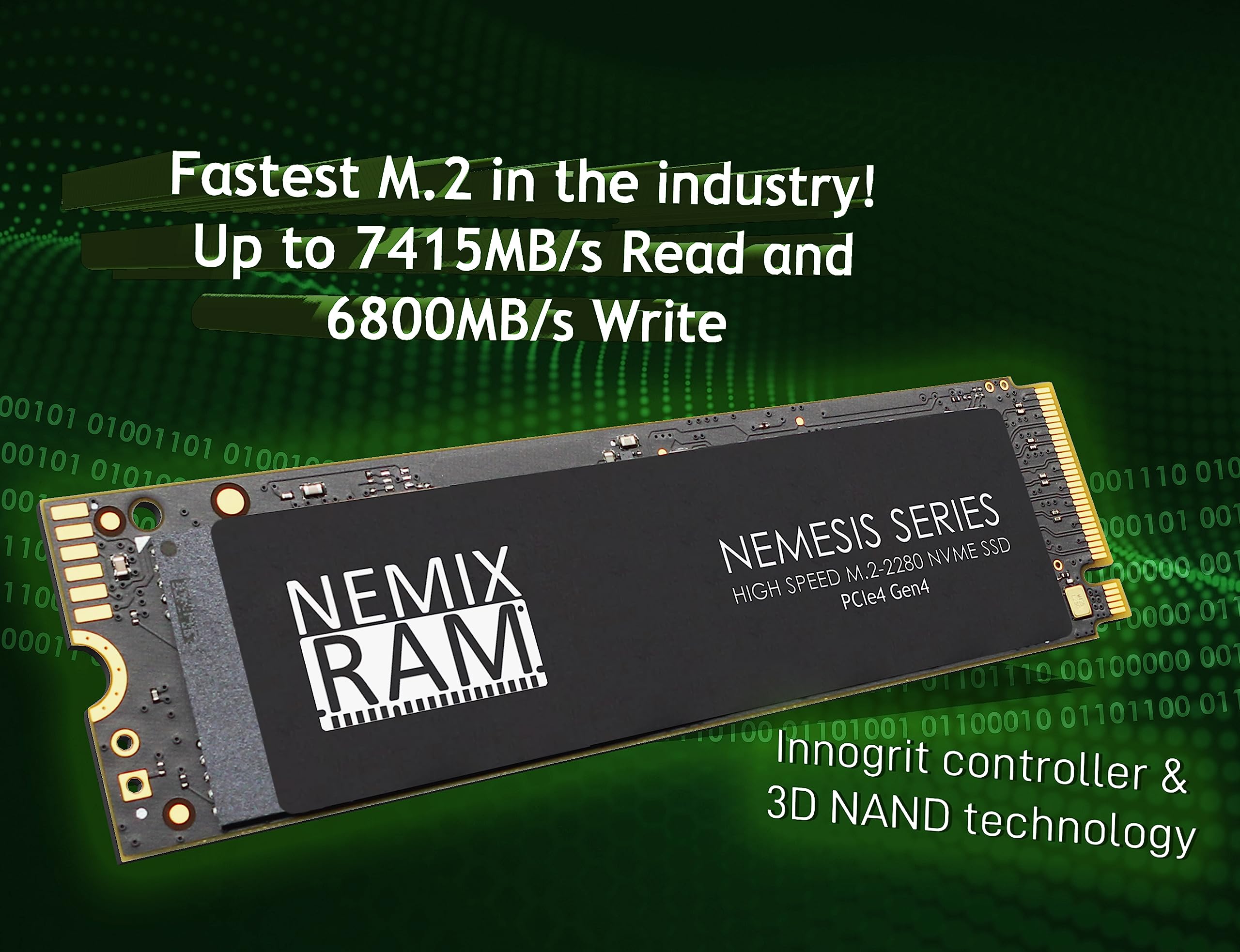 NEMIX RAM Nemesis Series 1TB M.2 2280 Gen4 NVMe SSD for Playstation 5 & PC Gaming Machines Fastest Write Speeds up to 7415mbps Supports PCIe 4 (PCIe3 Backward Compatible)