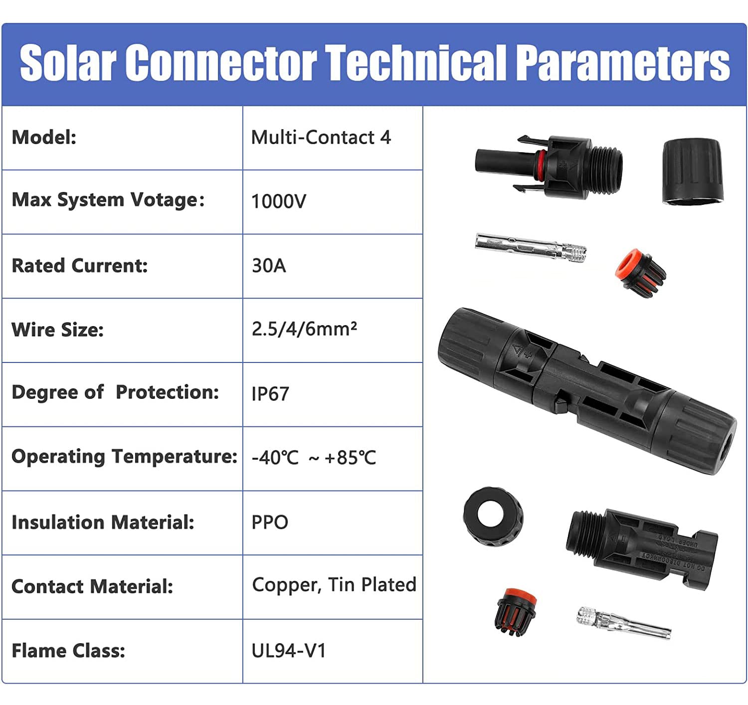 kimystam 16 PCS Solar Connectors with Spanners Solar Panel Cable Connectors 8 Pairs Male/Female(10AWG)