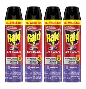 raid ant & roach killer spray for listed bugs, keeps killing for weeks, lavender scent, 20 oz (4 cans)