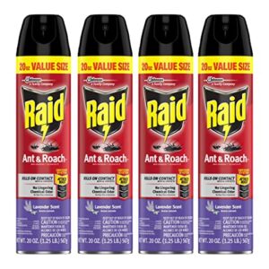 Raid Ant & Roach Killer Spray for Listed Bugs, Keeps Killing for Weeks, Lavender Scent, 20 oz (4 Cans)