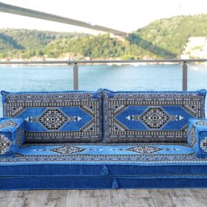 Blue Turkish Floor Seating, Meditation Reading Sofa, Arabic Majlis, Oriental Floor Cushion, Sectional Sofa, Tradional Design Arabic Sofa, Sofa Bed