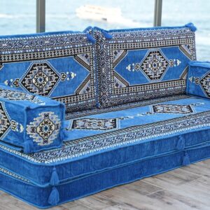 Blue Turkish Floor Seating, Meditation Reading Sofa, Arabic Majlis, Oriental Floor Cushion, Sectional Sofa, Tradional Design Arabic Sofa, Sofa Bed