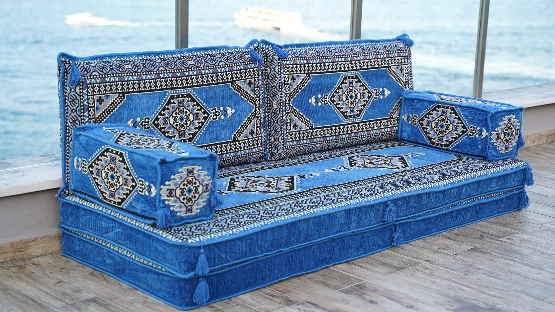 Blue Turkish Floor Seating, Meditation Reading Sofa, Arabic Majlis, Oriental Floor Cushion, Sectional Sofa, Tradional Design Arabic Sofa, Sofa Bed