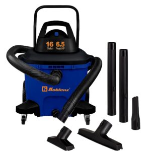 koblenz wd-16l4h 6.5 hp vacuum cleaner and blower with rear handle, 2-1/2"" in x 8' hose, 16 gallon tank, blue/black