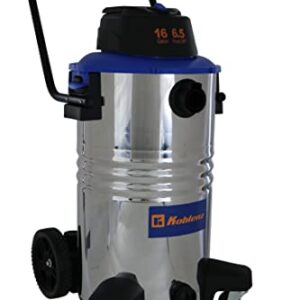 Koblenz Stainless Wet-Dry 6.5 HP Vacuum Cleaner and Blower with Rear Pull Handle, 16 Gallon Tank, Stainless Steel/Black