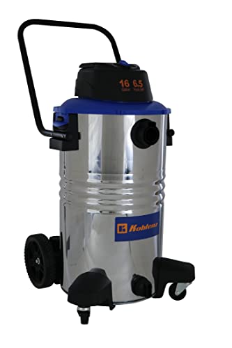 Koblenz Stainless Wet-Dry 6.5 HP Vacuum Cleaner and Blower with Rear Pull Handle, 16 Gallon Tank, Stainless Steel/Black