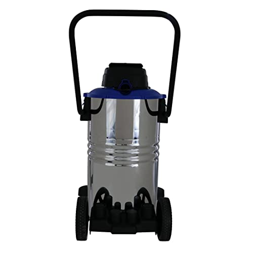 Koblenz Stainless Wet-Dry 6.5 HP Vacuum Cleaner and Blower with Rear Pull Handle, 16 Gallon Tank, Stainless Steel/Black