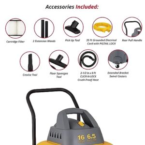 Koblenz Wet/Dry Vac, 16 Gallon Contractor 6.5HP ContractorSeries,Handle, Gray,Yellow (WD-16 C4H)