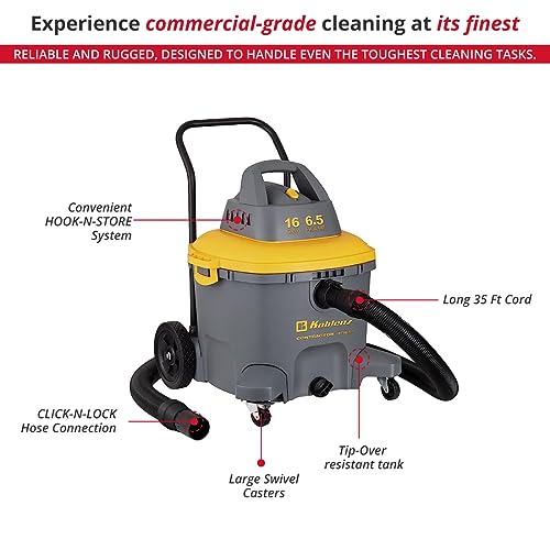 Koblenz Wet/Dry Vac, 16 Gallon Contractor 6.5HP ContractorSeries,Handle, Gray,Yellow (WD-16 C4H)