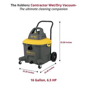 Koblenz Wet/Dry Vac, 16 Gallon Contractor 6.5HP ContractorSeries,Handle, Gray,Yellow (WD-16 C4H)