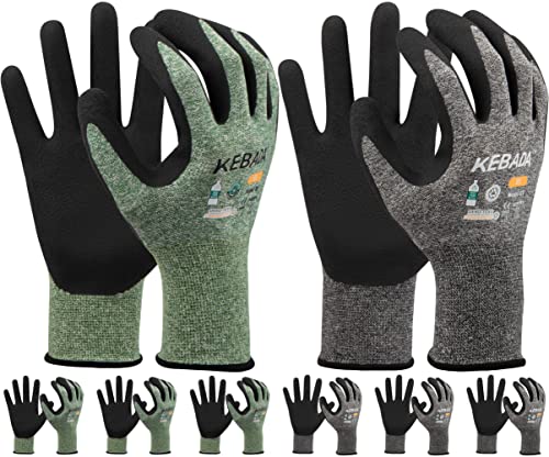 Kebada Gardening Gloves for Men, 6 Pairs Breathable Garden Gloves, Foam Latex Coated, Stretchable Knitting General Duty Work Gloves, Made from Recycled PET Bottles,Green & Gray, Large