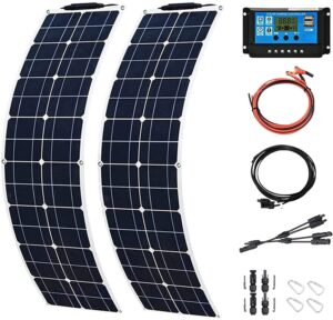 400 watt solar panel kit, with charge controller(40a) 2pcs 200 watt flexible monocrystalline solar panel kit photovoltaic module for 12-24v battery charging car battery camper rv yacht battery boat…