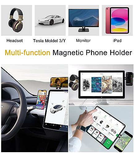 Jkoailiwi Dual Screen Magnetic Phone Holder for Laptop - Adjustable Slim Phone Mount for Monitor's Top and Side - Computer Extension Bracket for Tesla, MagSafe iPhone 15/14/13/12