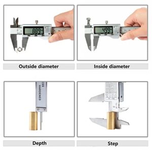 Beslands Digital Caliper 0-6"/0-150mm Electronic Vernier Caliper Measuring Tool, Digital Micrometer with Large LCD Screen, Stainless Steel, Inch Metric Conversion with Protective Case, Extra Battery