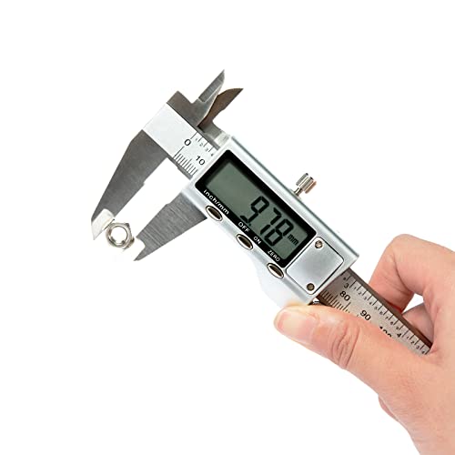 Beslands Digital Caliper 0-6"/0-150mm Electronic Vernier Caliper Measuring Tool, Digital Micrometer with Large LCD Screen, Stainless Steel, Inch Metric Conversion with Protective Case, Extra Battery