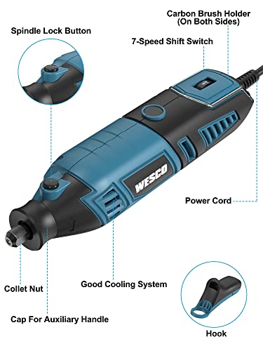 Rotary Tool Set,WESCO Rotary Tool-7 Variable Speed 8000-35000RPM,Power Rotary Tool with 82 Accessories,Rotary Tool Multi-Tool for Sanding, Polishing, Drilling, Etching, Engraving, DIY Crafts