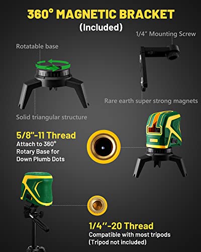 APEXFORGE X3 131ft Green Laser Level, Cross Line Laser with 2 Plumb Dots, 4500mAh Rechargeable Battery with Type-C Charging Port, Self-Leveling & Manual & Pulse Mode