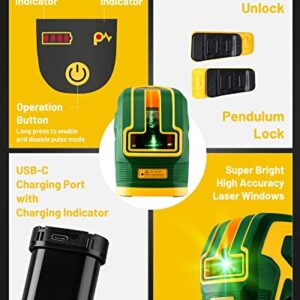 APEXFORGE X3 131ft Green Laser Level, Cross Line Laser with 2 Plumb Dots, 4500mAh Rechargeable Battery with Type-C Charging Port, Self-Leveling & Manual & Pulse Mode