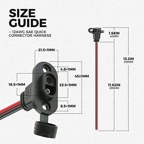 MOOTVGOO 2 Pack 12AWG SAE Connectors, Weatherproof Solar SAE Socket Sidewall Port, SAE to SAE 2 Pin Quick Disconnect Panel Extension Cable (Without SAE Plug) for Solar Generator Battery Charger