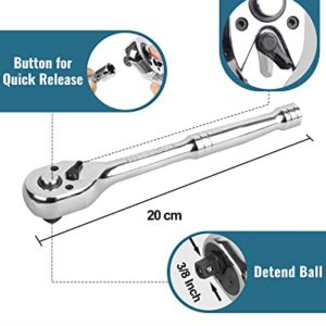 WESCO Socket Wrench Set, Quick Release Ratcheting, 1/4-Inch & 3/8-Inch Drive, SAE/Metric, Cr-V Steel, Mechanic Tool Set with Case, 40 Pieces