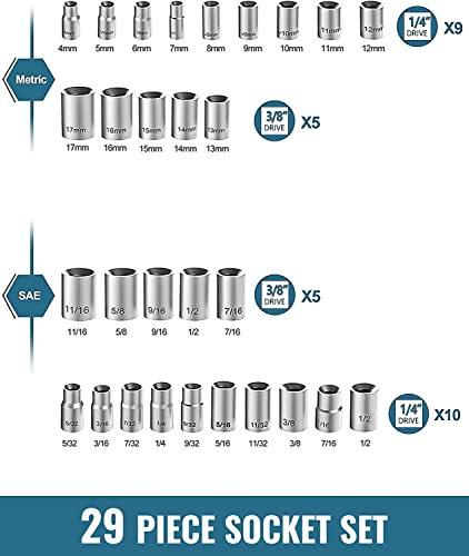 WESCO Socket Wrench Set, Quick Release Ratcheting, 1/4-Inch & 3/8-Inch Drive, SAE/Metric, Cr-V Steel, Mechanic Tool Set with Case, 40 Pieces