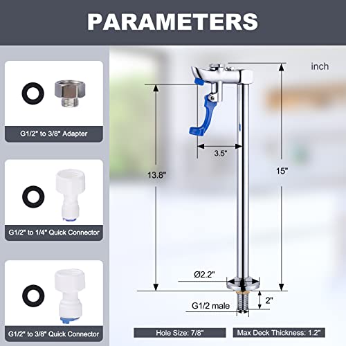 WOWOW Glass Filler Faucet, 14-Inch Water Filler Faucet Deck Mount Pedestal Glass Filling Water Station, Stainless Steel Push Cup Faucet for Bar Hotel Restaurant and Public Lounge