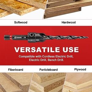 EZARC Wood Countersink Drill Bit Set, 4, 6, 8, 10, 12 Tapered Drill Bits, with 1/4" Hex Shank, Counter Sinker Set for Woodworking and Carpentry