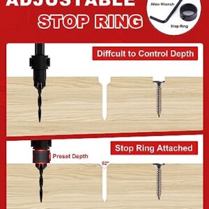 EZARC Wood Countersink Drill Bit Set, 4, 6, 8, 10, 12 Tapered Drill Bits, with 1/4" Hex Shank, Counter Sinker Set for Woodworking and Carpentry