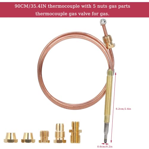 Watris Veiyi Universal Thermocouple, Gas Stove Replacement Kit Adaptors, 900mm/35.4in Length, M6X0.75 Head M8X1 End Nut, for Firepit Heater, BBQ Grill, Gas Water Heater