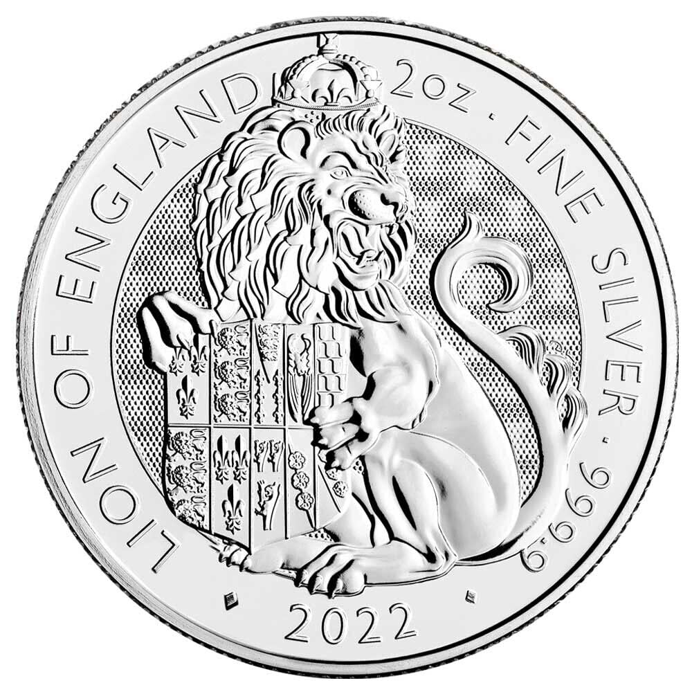 2022 No Mint Mark 2022 U.K. 5 Pound 2 oz Silver Tudor Beast Lion of England BU G$5 The Royal Mint Mint State