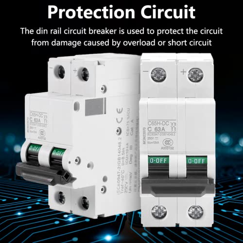 Watris Veiyi DC 250V Miniature Circuit Breaker, Solar Panel DC Disconnect Switch, Circuit Breaker Box, DIN Rail Mount Disconnect Box for Solar Panels Grid System, Wind and Solar Hybrid System(63A)